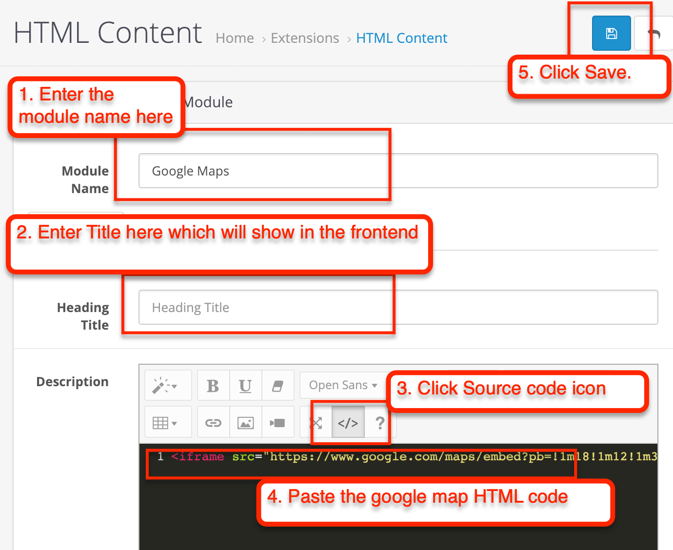 How to add google map in Contact page of OpenCart? no coding needed